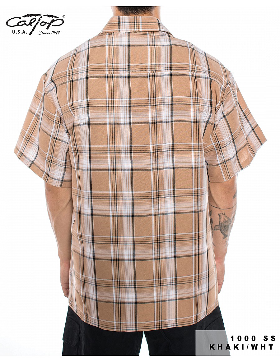 1000 Short Sleeve Plaid Color Base, Khaki, White