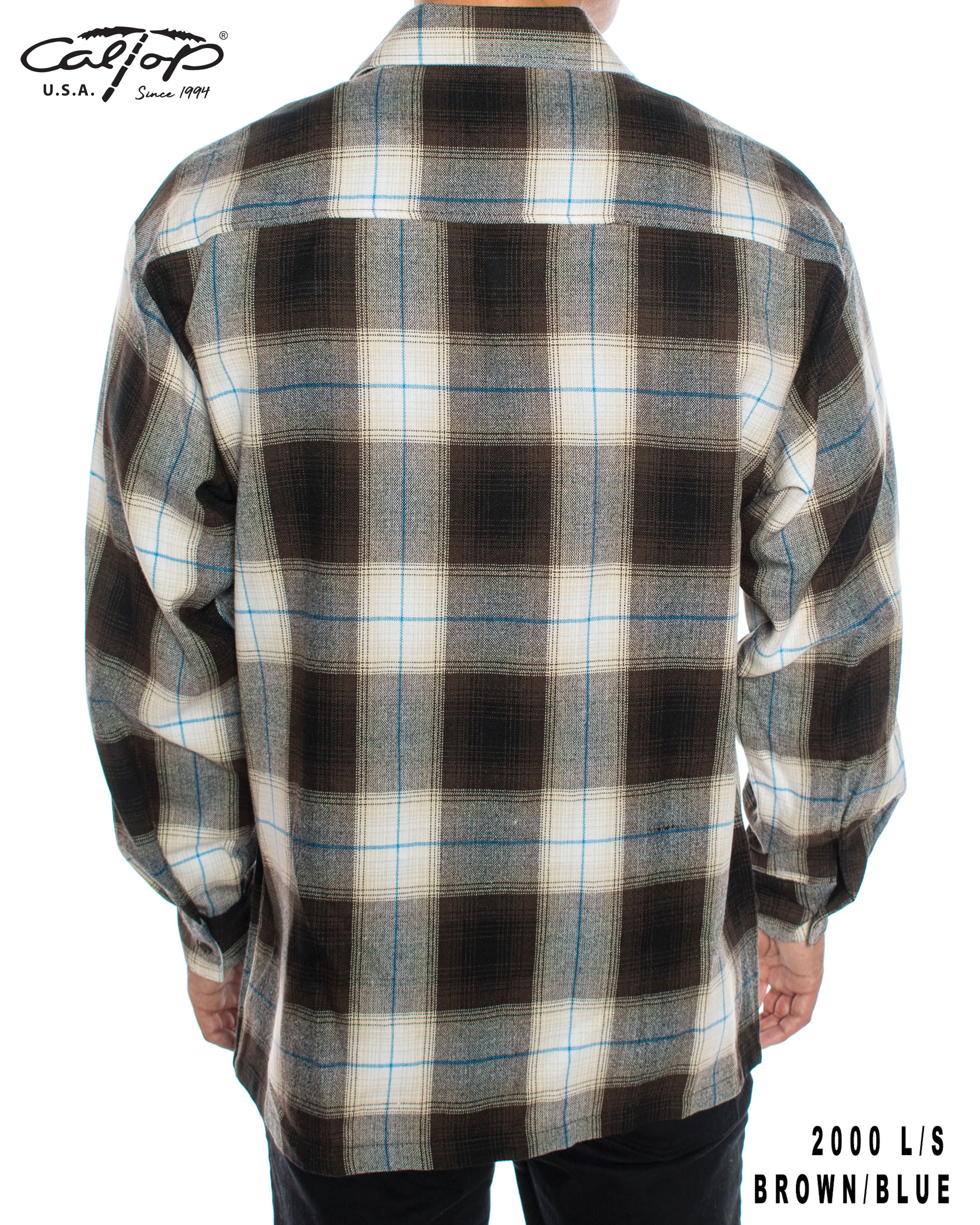 2000 Long Sleeve Plaid Color Base, Brown, Blue