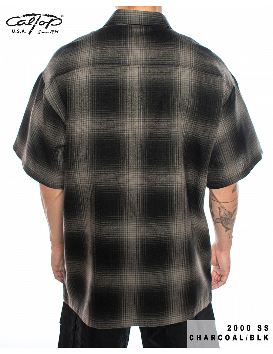 2000 Short Sleeve Plaid Color Base, Charcoal, Black
