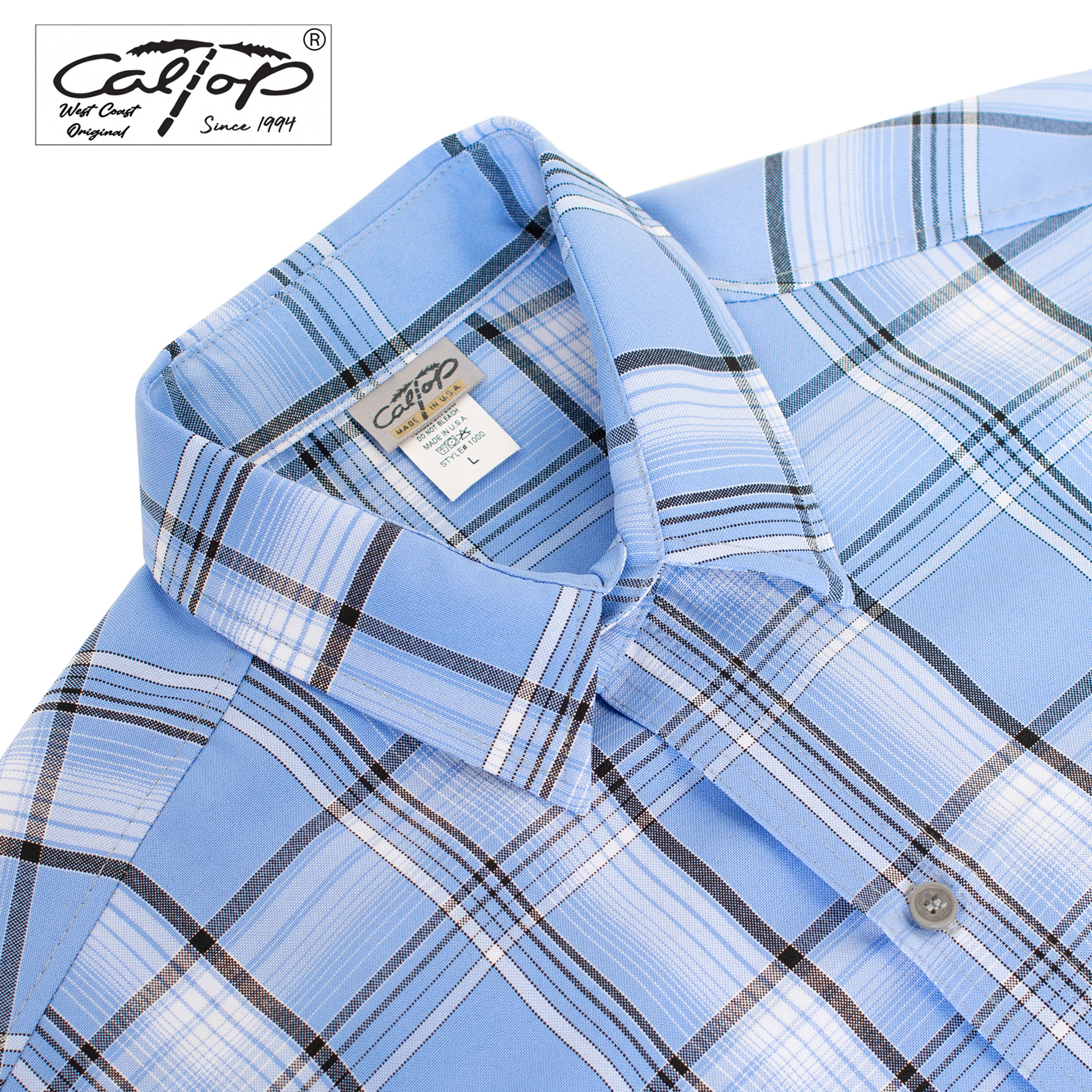 Caltop 1000 Sky-White Short Sleeve Plaid Flannel Shirt
