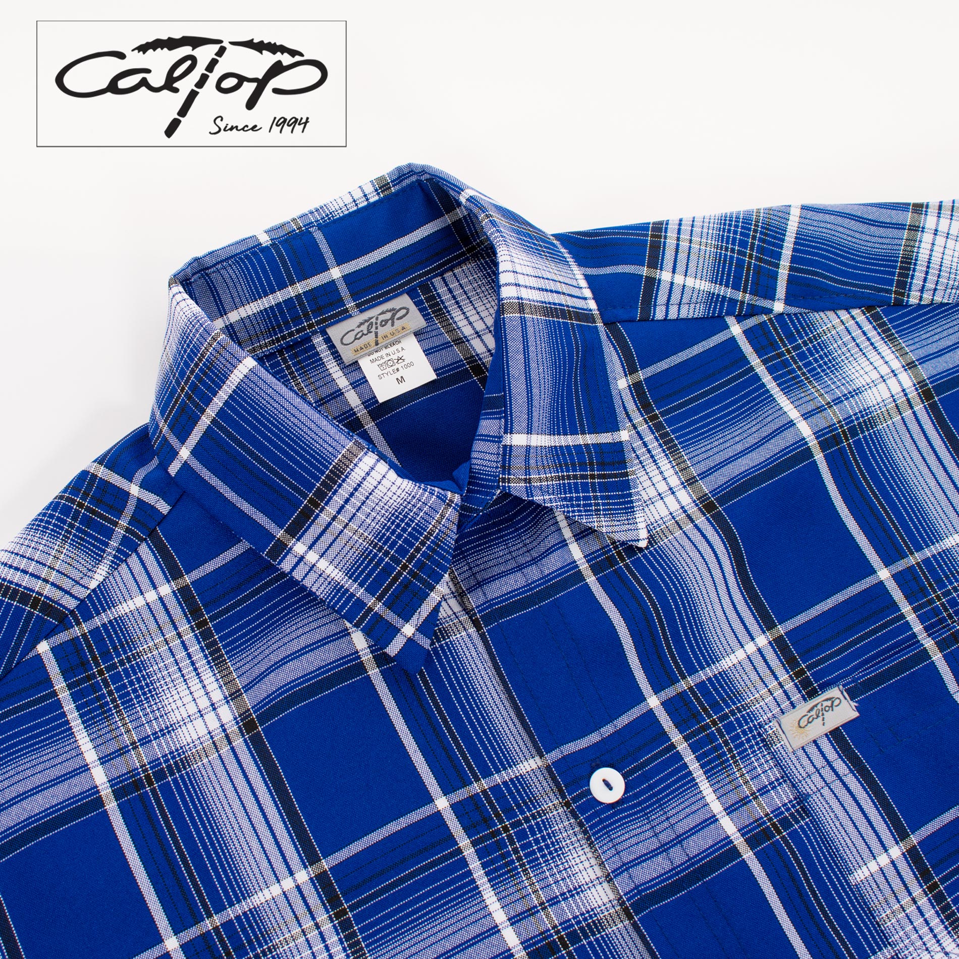 1000 Short Sleeve Plaid Color Base, Royal, White