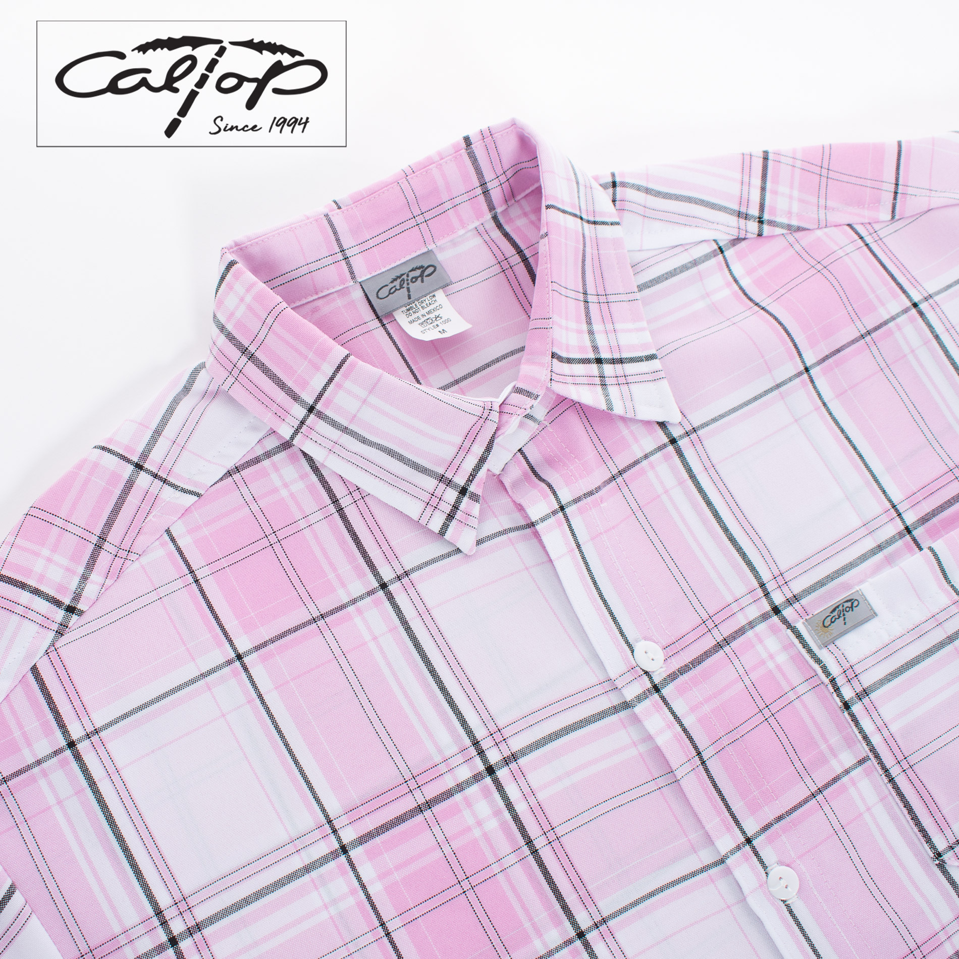 1000 Short Sleeve Plaid White Base, White. pink