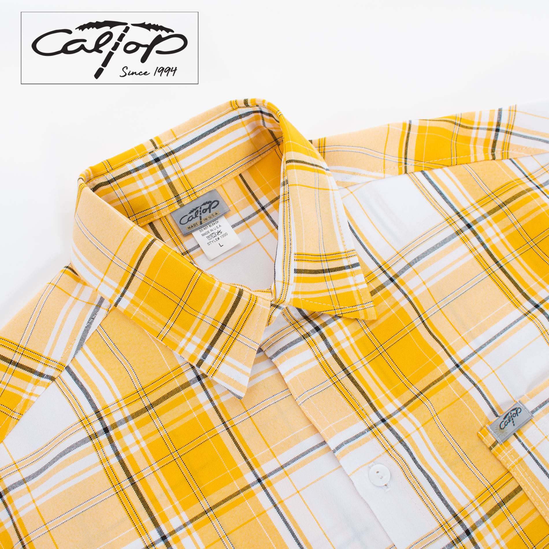 1000 Short Sleeve Plaid White Base, White. yellow
