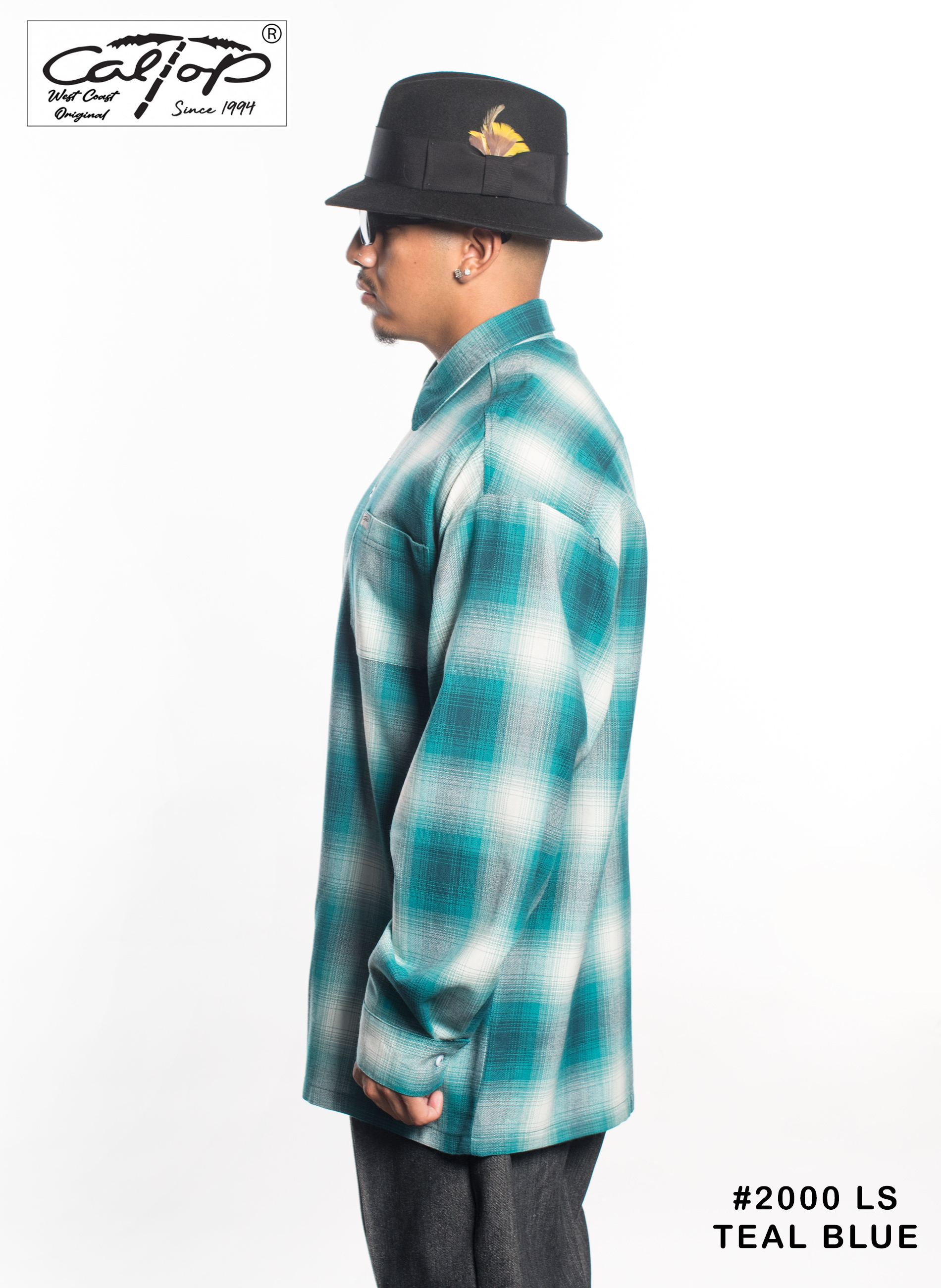 2000 Long Sleeve Plaid Color Base, teal blue